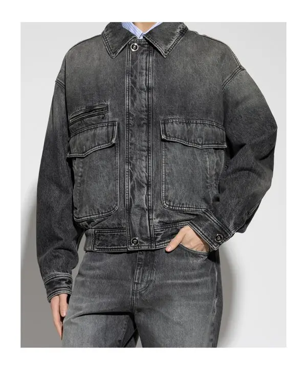 Versace Long-sleeved Denim Jacket With Zipped Pocket - Grey