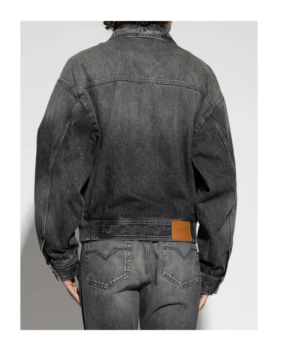 Versace Long-sleeved Denim Jacket With Zipped Pocket - Grey