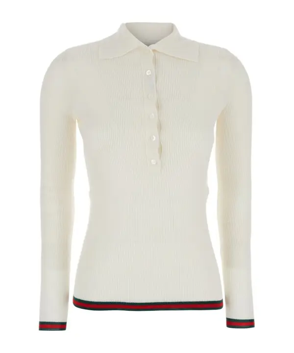Gucci Ribbed Knit Long-sleeve Polo Shirt - No