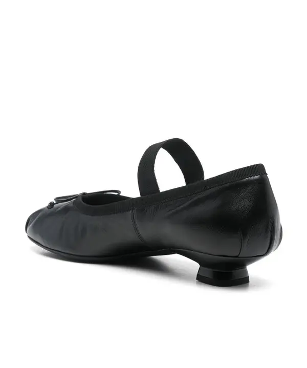 Miu Miu Leather Ballet Pumps With Bow Detailing