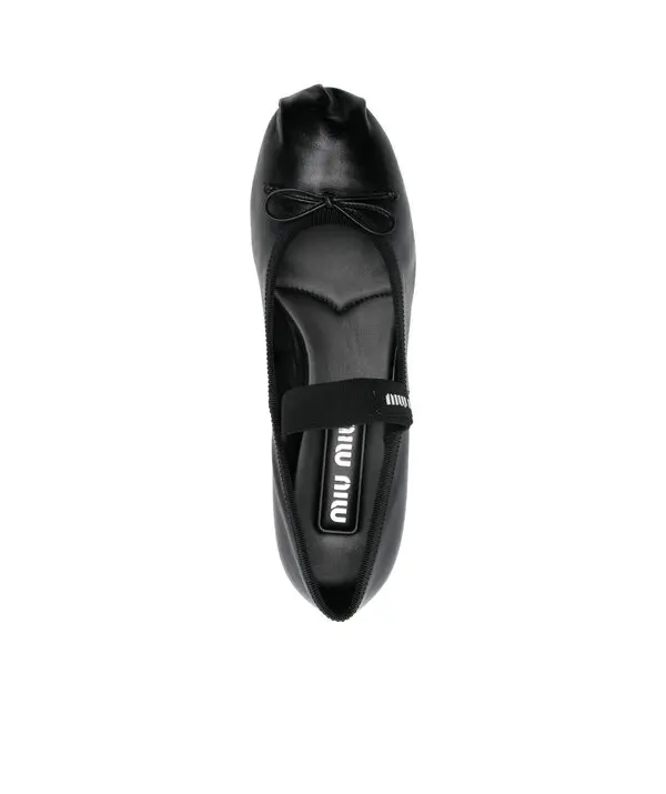 Miu Miu Leather Ballet Pumps With Bow Detailing