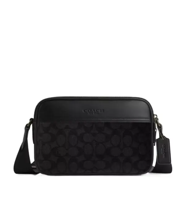 COACH Signature Monogram Adjustable Crossbody Bag - Iconic Canvas/bronze/charcoal Gray/black