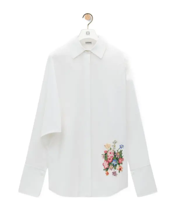 Loewe Embroidered Draped Shirt In Cotton - White