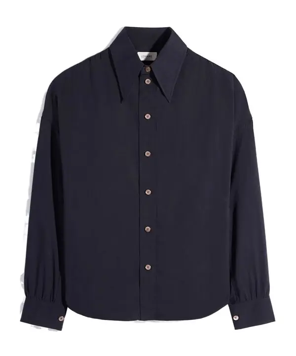 LEMAIRE Pointed Collar Shirt In Washed Cotton Chiffon - Squid Ink