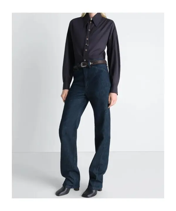 LEMAIRE Pointed Collar Shirt In Washed Cotton Chiffon - Squid Ink