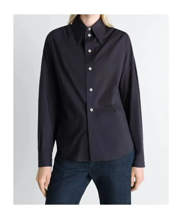LEMAIRE Pointed Collar Shirt In Washed Cotton Chiffon - Squid Ink