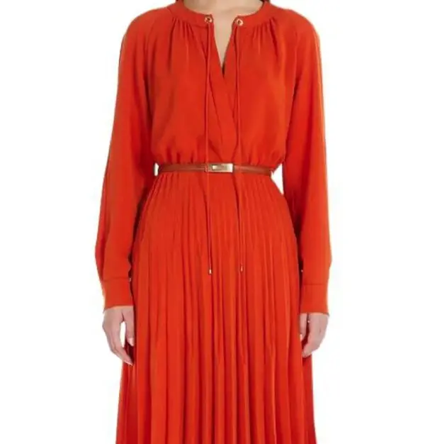 Max Mara Long Sleeve Pleated Midi Dress
