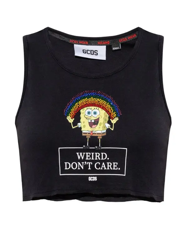 Gcds Graphic Print Cropped Vest - Black