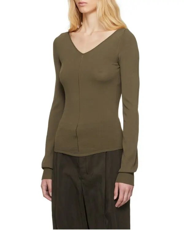 LEMAIRE V-neck Long Sleeve Top With Ribbed Cuffs