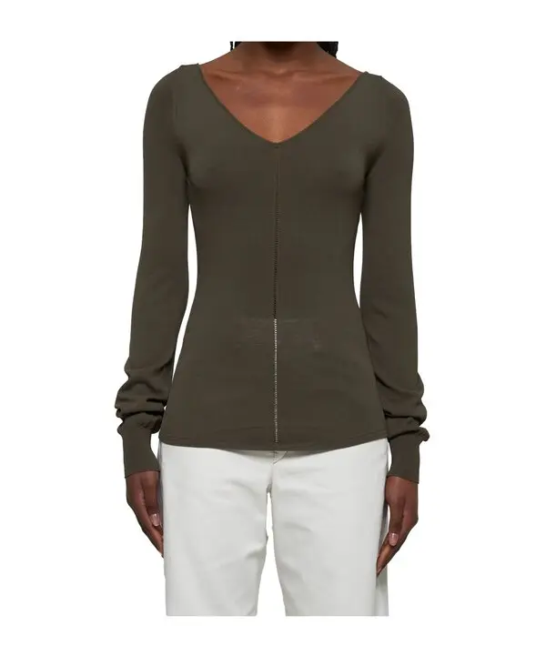 LEMAIRE V-neck Long Sleeve Top With Ribbed Cuffs