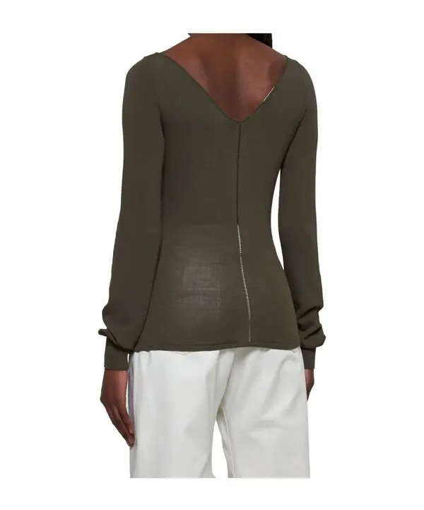 LEMAIRE V-neck Long Sleeve Top With Ribbed Cuffs
