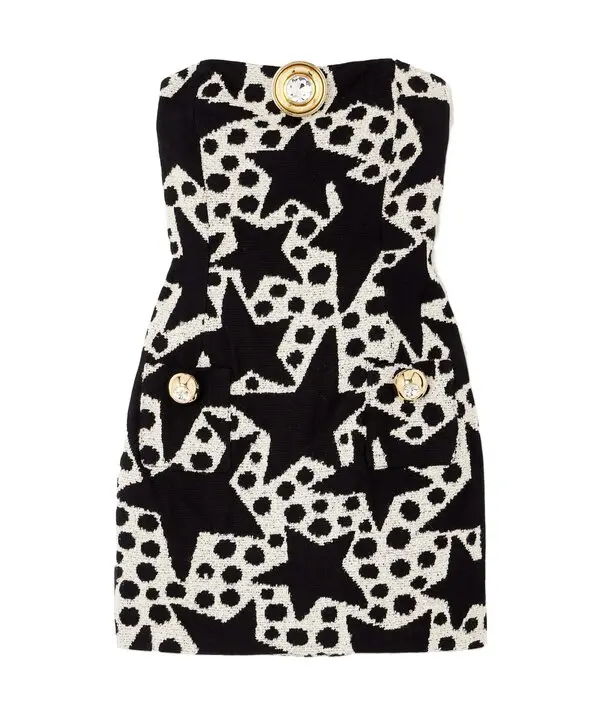 AREA Strapless Star And Polka Dot Print Mini Dress