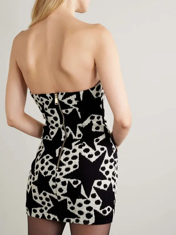 AREA Strapless Star And Polka Dot Print Mini Dress