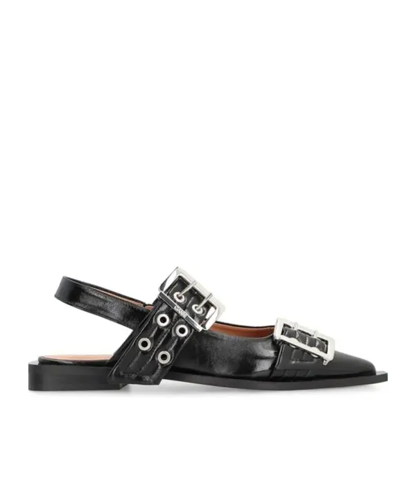 GANNI Open-toe Flat Sandals With Buckle Detail - Black