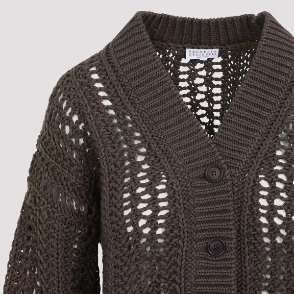 Brunello Cucinelli Long Sleeved Open-knit Cardigan - Chocolate