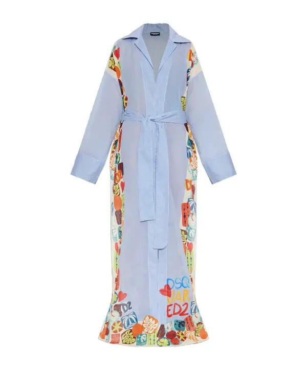 Dsquared2 Graphic Printed Striped Belted Kimono - Blue