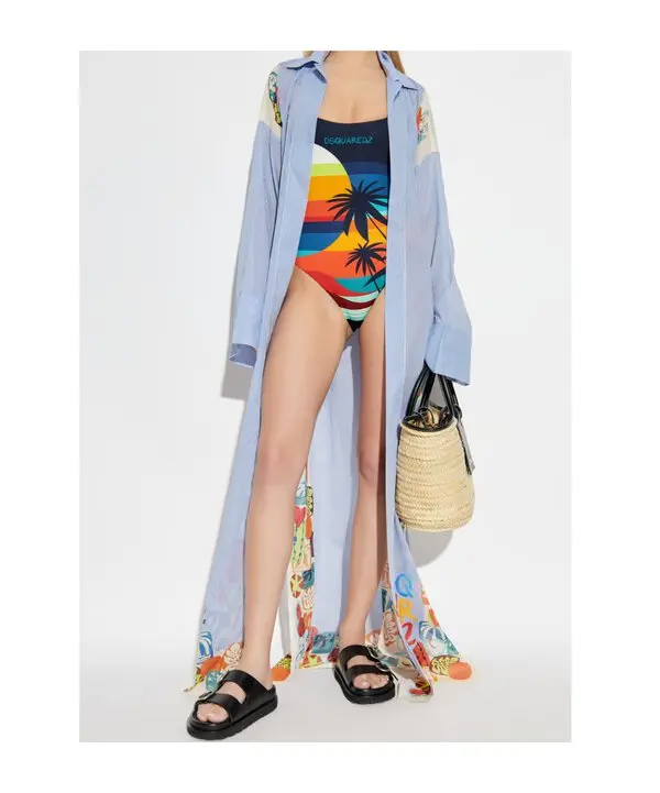 Dsquared2 Graphic Printed Striped Belted Kimono