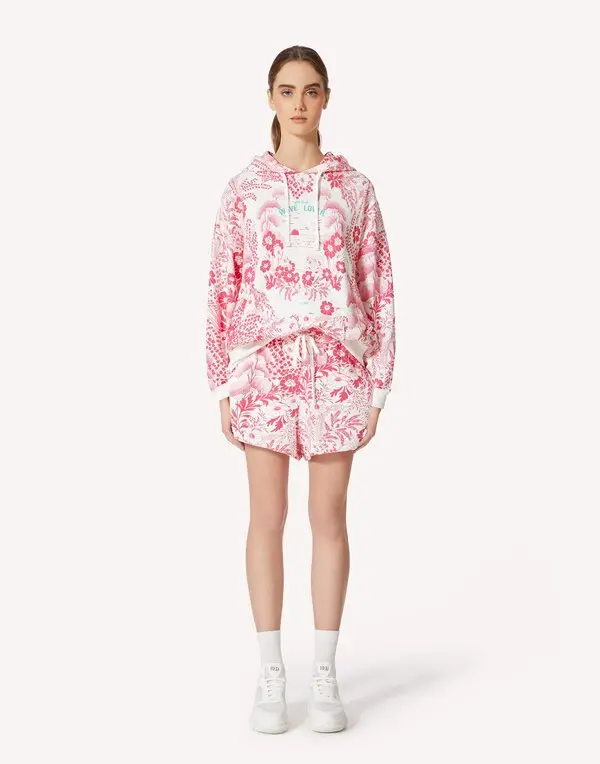 Red Valentino Floating Flowers Floral Print Drawstring Shorts - Pink