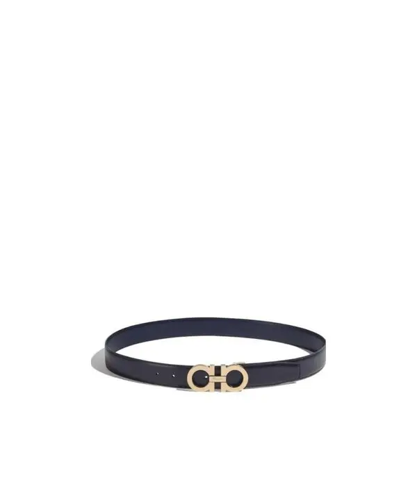 FERRAGAMO Gancini Logo Plaque Reversible Belt - Black