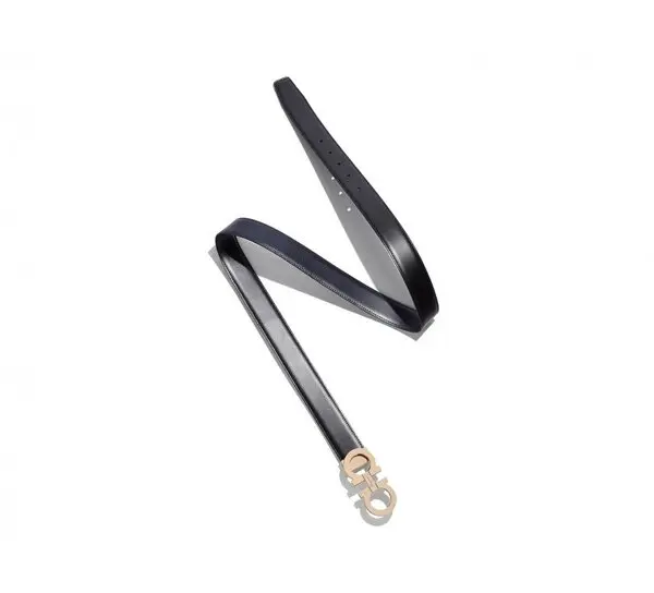 FERRAGAMO Gancini Logo Plaque Reversible Belt - Black