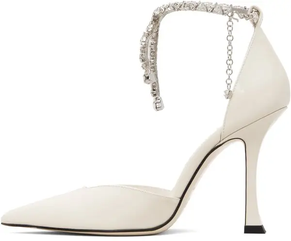 JIMMY CHOO Stevie Pointed Toe High Heel Ankle Strap Pumps - Latte