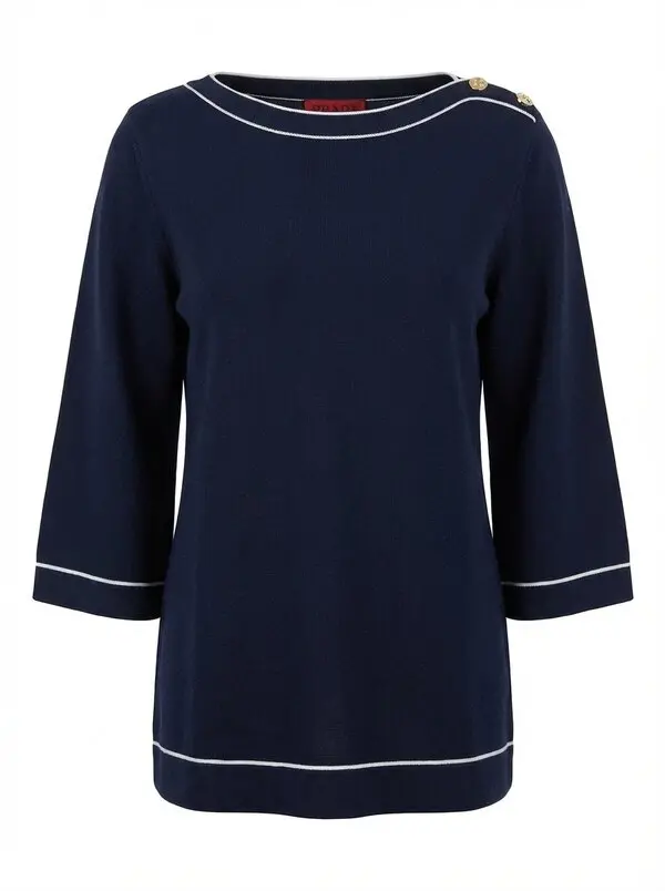 Gucci Fine Knit 3/4 Sleeve Top - Navy Blue