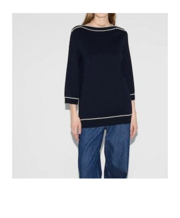 Gucci Fine Knit 3/4 Sleeve Top - Navy Blue