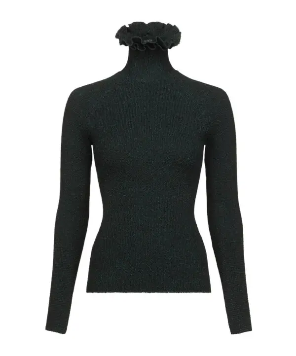 Alaïa Ruffled Ribbed Turtleneck Top