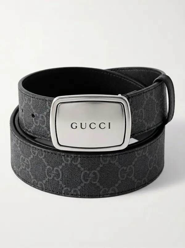Gucci Logo Plaque Monogrammed Belt - Black