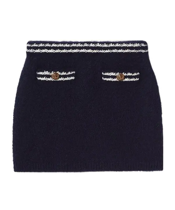Miu Miu Embroidered Logo Stripe Trim Knitted Mini Skirt