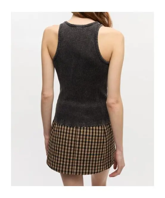 GANNI Ribbed Round Neck Sleeveless Vest - Black