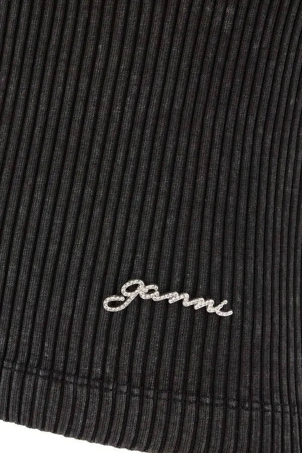 GANNI Ribbed Sleeveless Tank Top - Charcoal-grey