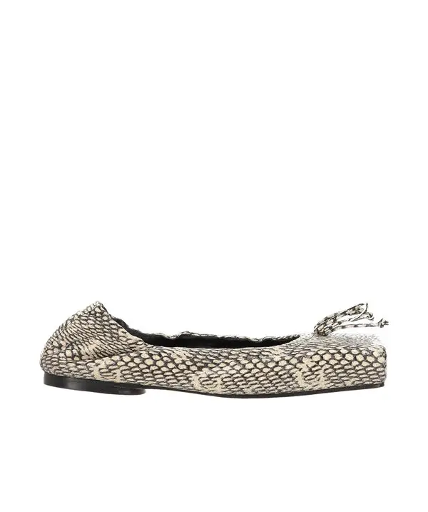Jacquemus Printed Square Toe Flats With Bow Detailing - Nude