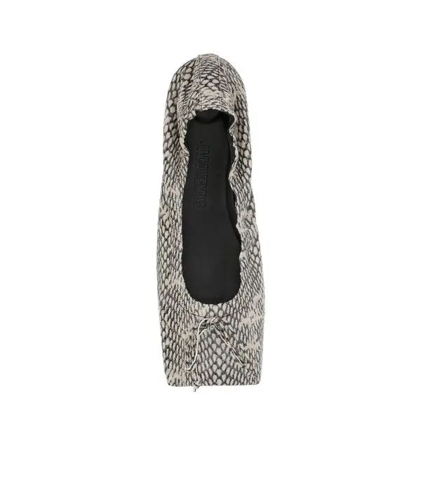 Jacquemus Printed Square Toe Flats With Bow Detailing - Nude