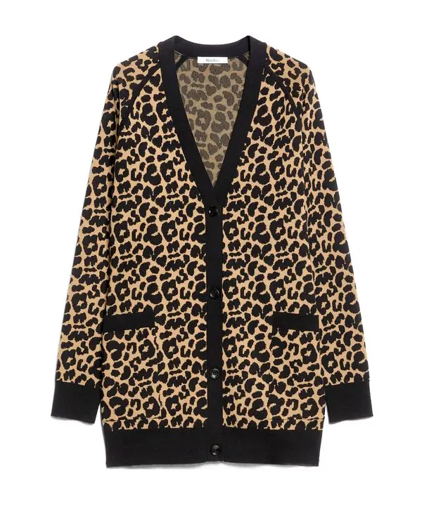 Max Mara Leopard Jacquard V-neck Cardigan