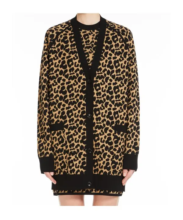 Max Mara Leopard Jacquard V-neck Cardigan