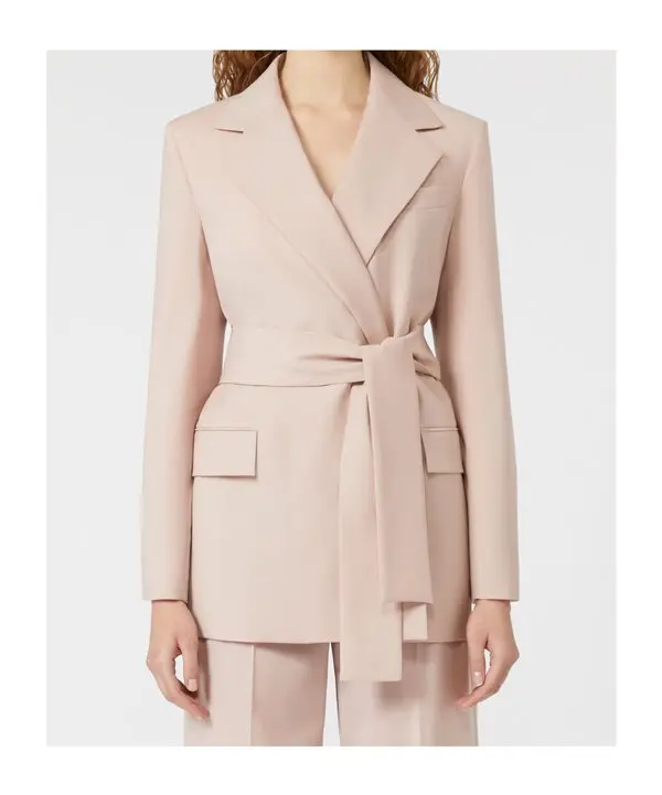 Max Mara Belted Wool Blazer - Powder