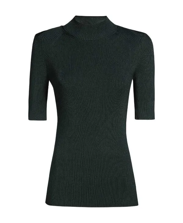 Stella McCartney Mock Neck Ribbed Knit Top - Black