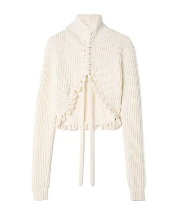 Alaïa Lace-up Wool Ribbed Sweater - Off White