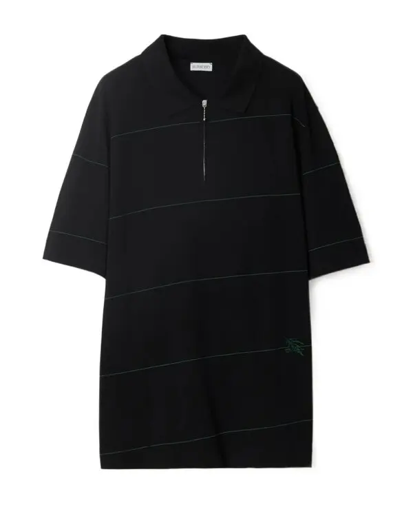 Burberry Striped Logo Embroidered Polo Shirt - Black