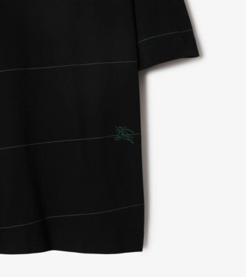 Burberry Striped Logo Embroidered Polo Shirt - Black