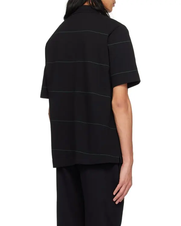 Burberry Striped Logo Embroidered Polo Shirt - Black