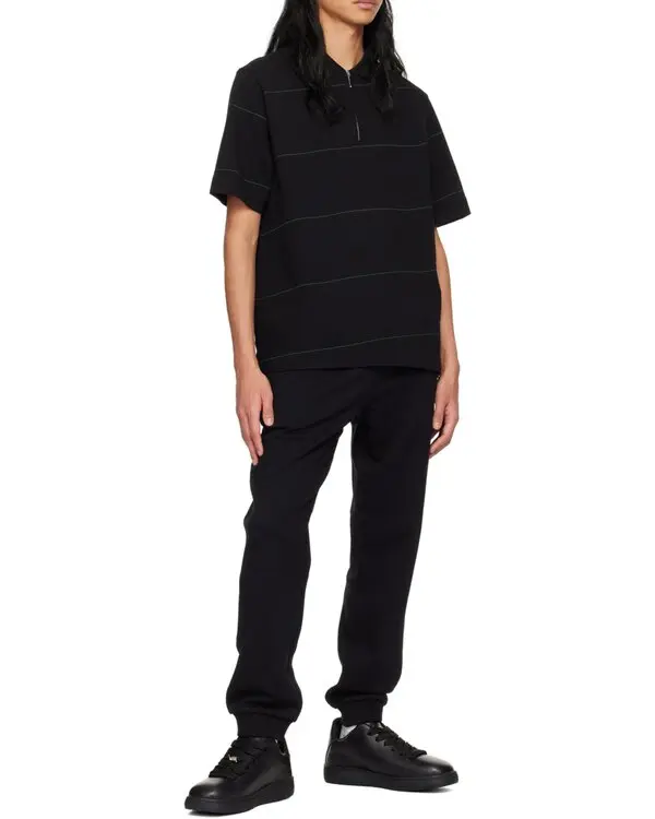 Burberry Striped Logo Embroidered Polo Shirt - Black