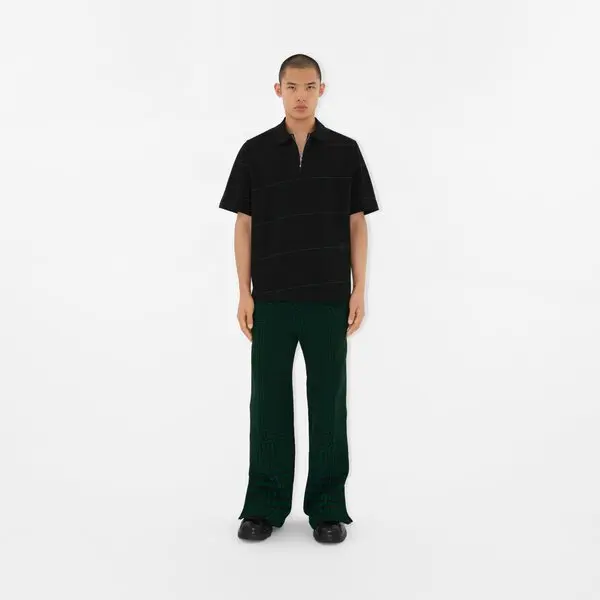 Burberry Striped Logo Embroidered Polo Shirt - Black