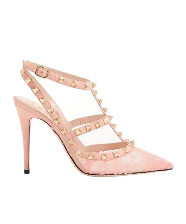 Valentino Garavani Rockstud Lace Pumps - Peach Roses