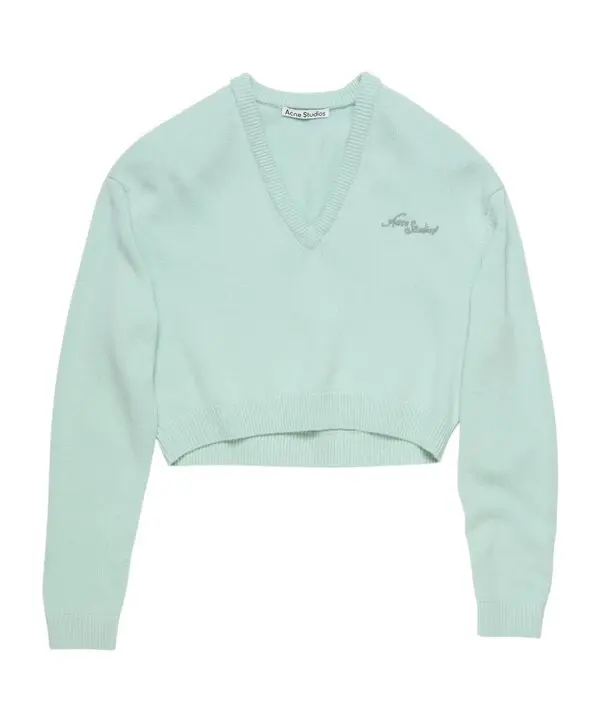 Acne Studios V-neck Embroidered Jumper - Faded Mint