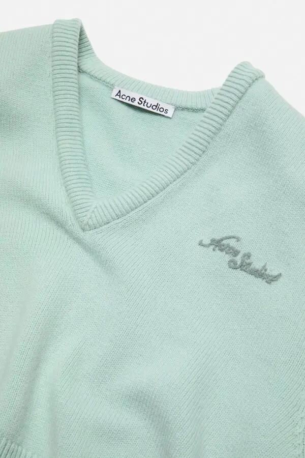 Acne Studios V-neck Embroidered Jumper - Faded Mint