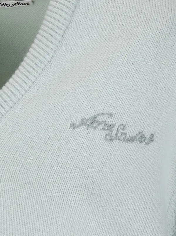 Acne Studios V-neck Embroidered Jumper - Faded Mint
