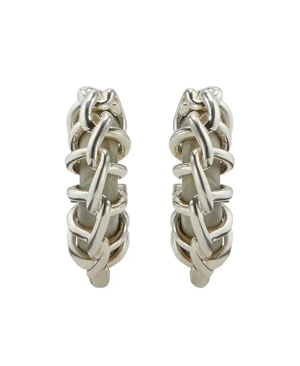 Bottega Veneta Silver Woven Hoop Earrings With Picasso Jasper