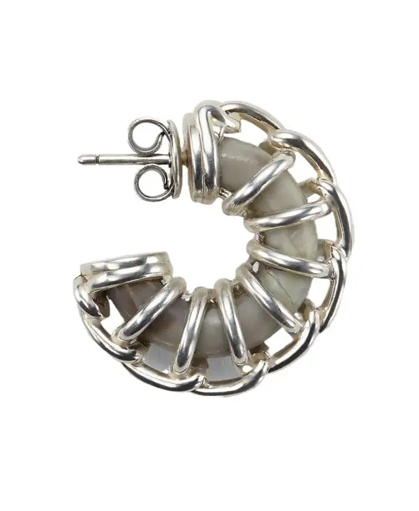 Bottega Veneta Silver Woven Hoop Earrings With Picasso Jasper